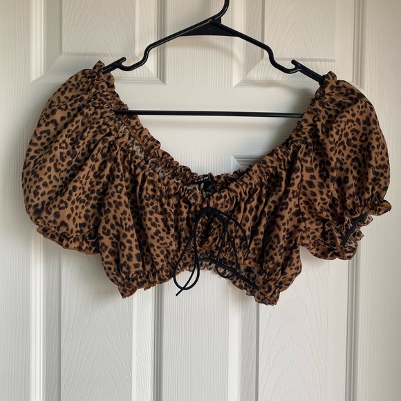 SHEIN | Tops | Princess Sleeve Off The Shoulder Cheetah Print Crop Top ...